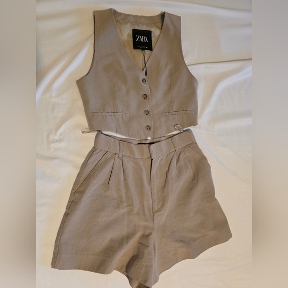 Zara | Other | Zara Set Light Tan Vest And Shorts Ensemble | Poshmark